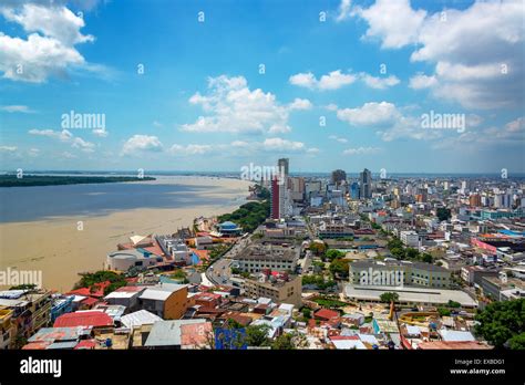 Cityscape View Of Guayaquil Ecuador With The Guayas River Visible On