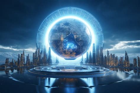 Futuristic Earth Illustration With Advanced Generative Ai Stock