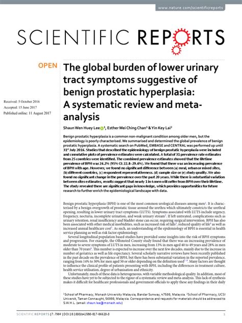 The Global Burden Of Lower Urinary Tract Symptoms Suggestive Of Benign