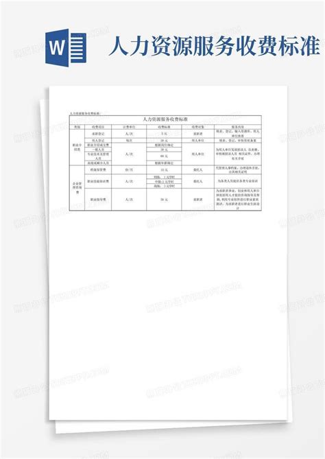 人力资源服务收费标准word模板下载编号lxvmjwgv熊猫办公
