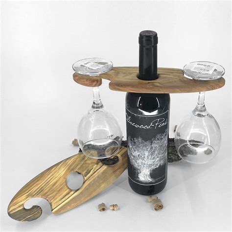 Olive Wood Wine Bottle And Glass Holder Small Olivewood Etsy