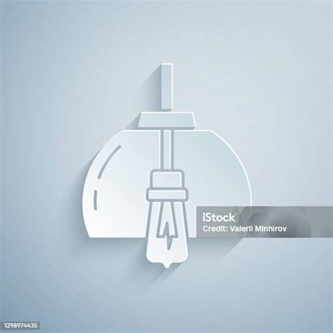 회색 배경에 격리 된 샹들리에 아이콘을 잘라 종이 종이 아트 스타일 벡터 0명에 대한 스톡 벡터 아트 및 기타 이미지 0명 3차원 형태 가정의 방 Istock