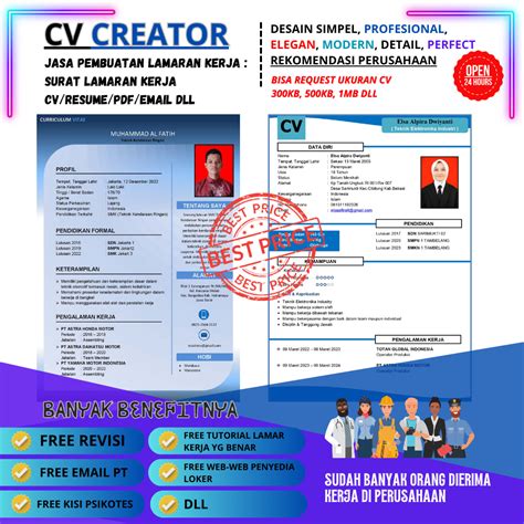 Jual Jasa Pembuatan CV Desain CV Jasa CV Surat Lamaran Kerja