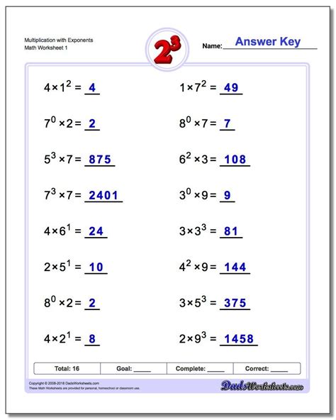 Multiplication With Exponents Worksheet Multiplication Worksheets