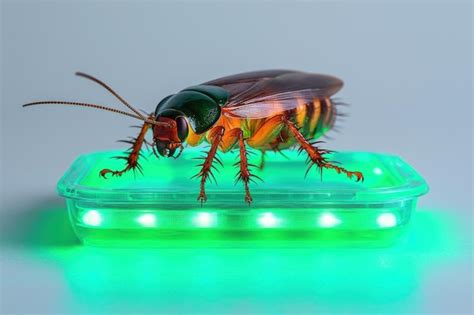 Cockroach On A Green Light Trap Premium Ai Generated Image
