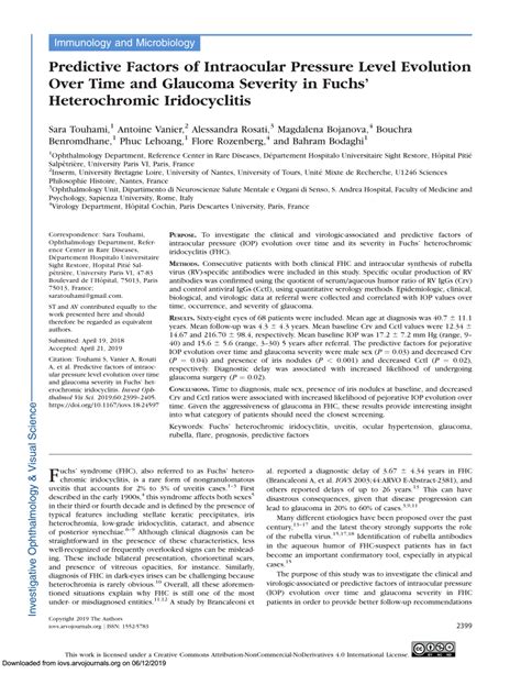 Pdf Predictive Factors Of Intraocular Pressure Level Evolution Over