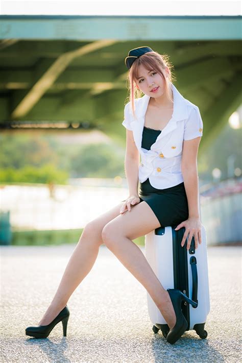 Wallpaper Skirt Stewardesses Brown Haired Posing Beautiful Blouse