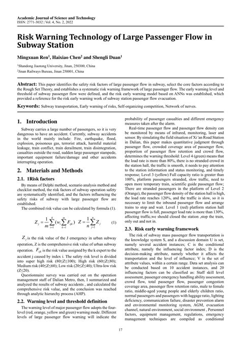 Pdf Risk Warning Technology Of Large Passenger Flow In Subway Station
