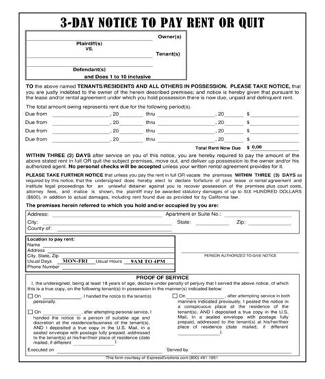 Free 8 Three Day Notice To Pay Rent Or Quit Forms In Pdf Ms Word