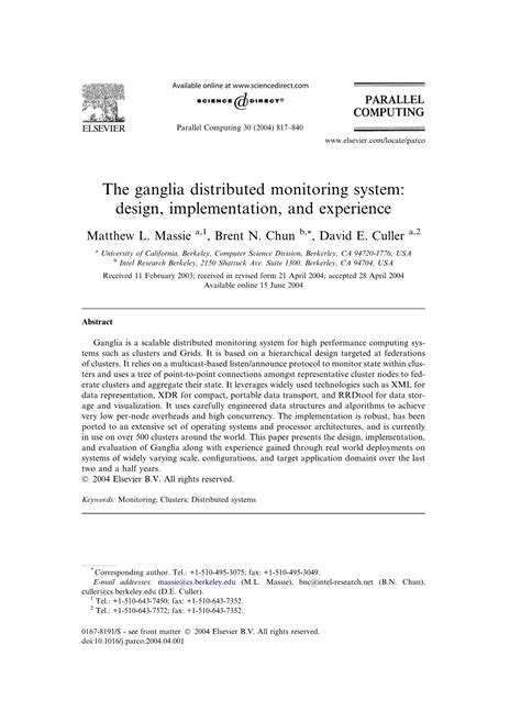 The Ganglia Distributed Monitoring System Design Implementation And