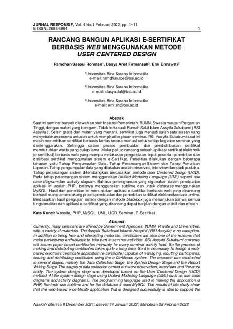 Pdf Rancang Bangun Aplikasi E Sertifikat Berbasis Web Menggunakan Metode User Centered Design