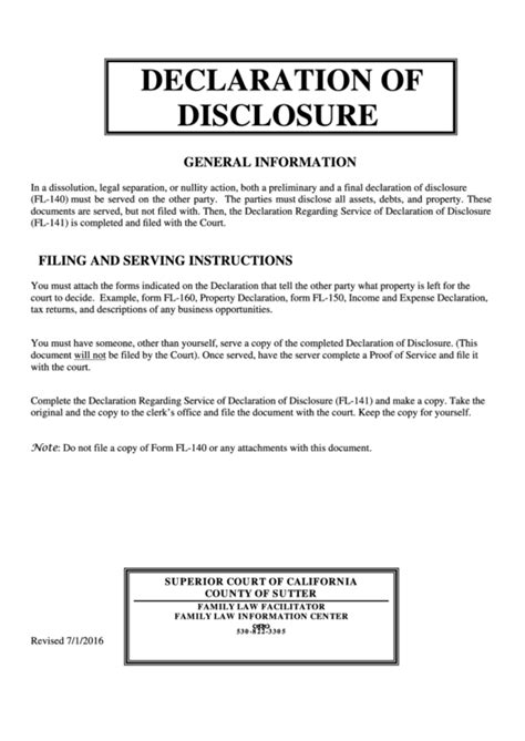 Declaration Of Disclosure Fl-140 printable pdf download