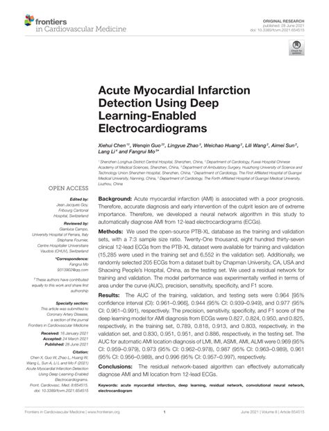 Pdf Acute Myocardial Infarction Detection Using Deep Learning Enabled Electrocardiograms