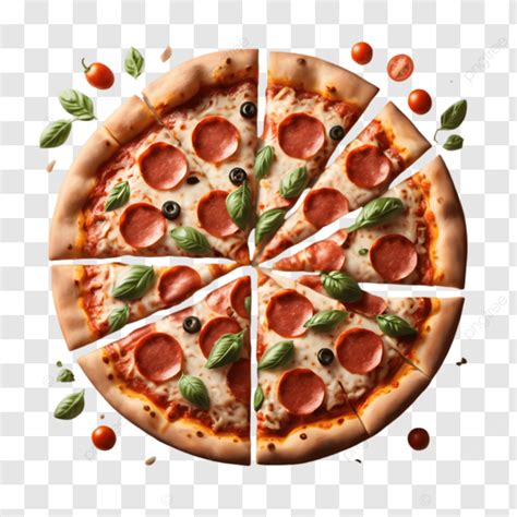 Delicious Pepperoni Pizza Slices With Fresh Basil And Cherry Tomatoes