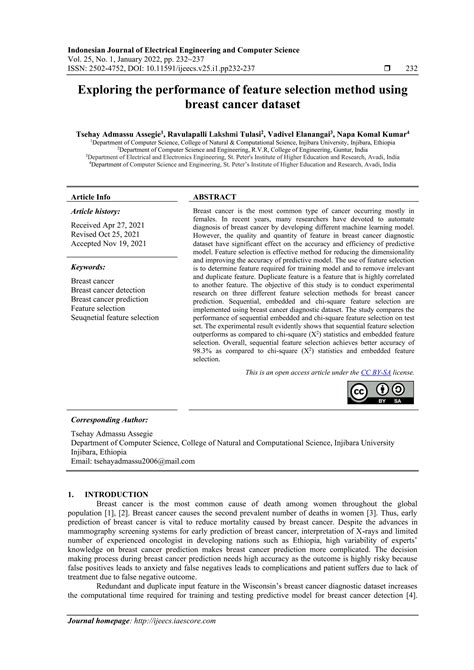 Exploring The Performance Of Feature Selection Method Using Breast