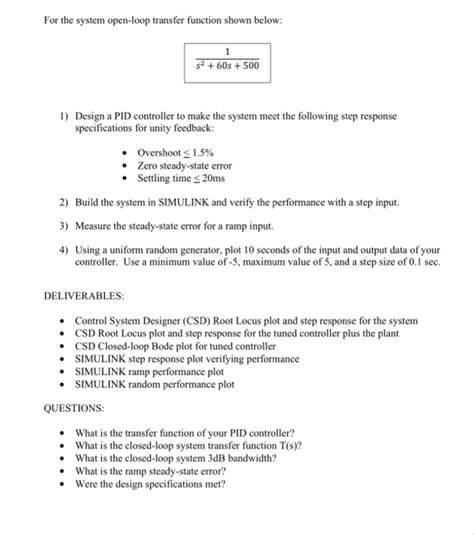for the system open loop transfer function shown