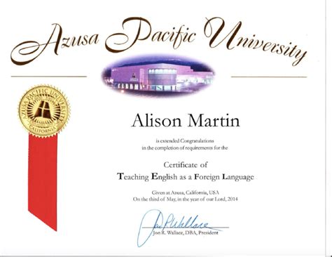 Certificate Of Teaching English As A Foreign Language Alison Martin