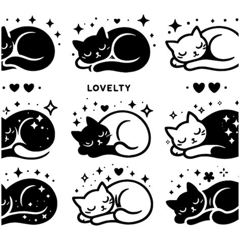 귀여운 고양이 터 일러스트레이션 세트 프리미엄 벡터
