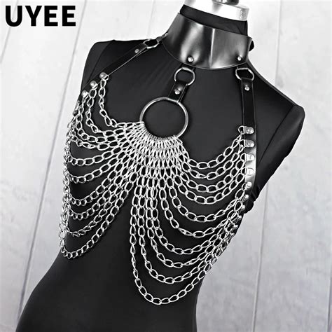 Uyee Frauen K Rper Kette Pu Leder Geschirr Bh G Rtel Bondage Hosentr Ger Sexy Dessous