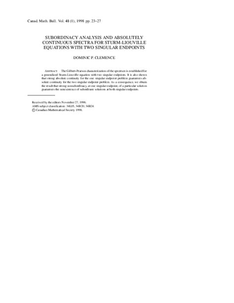 Pdf Subordinacy Analysis And Absolutely Continuous Spectra For Sturm Liouville Equations With
