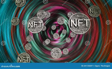 彩色抽象背景上的非可替换令牌加密艺术 Nft 库存例证 插画 包括有 技术 图标 符号 分散 241135697