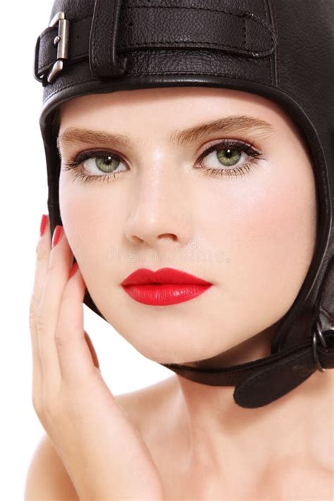 Topless Pink Hair Girl In Aviator Helmet Stock Image Image Of Aviator