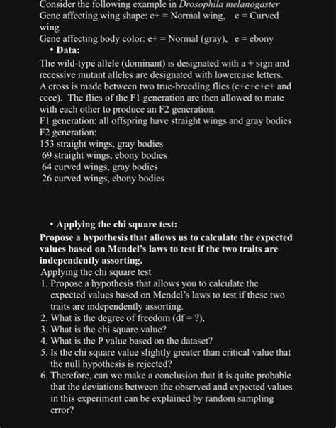 Solved Consider The Following Example In Drosophila Chegg