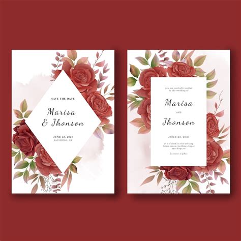 Modèles De Cartes Dinvitation De Mariage Avec Des Roses Aquarelles