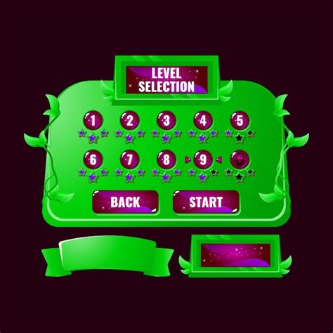 Gui 자산 요소에 대한 자연 및 젤리 게임 Ui 레벨 선택 인터페이스 프리미엄 벡터