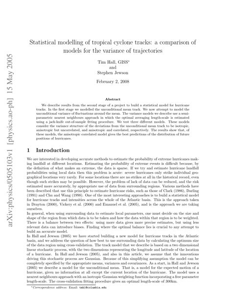 Pdf Statistical Modelling Of Tropical Cyclone Tracks A Comparison Of Models For The Variance