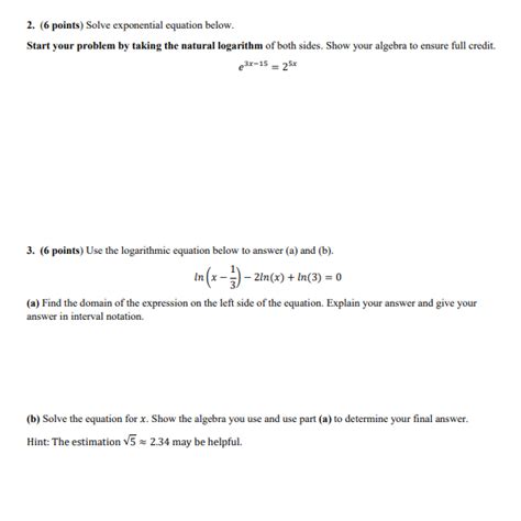 Solved Points Solve Exponential Equation Below Start Chegg
