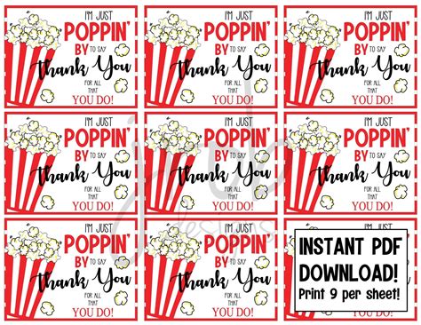 Thank You Popcorn Printable Etsy Canada Teacher Appreciation