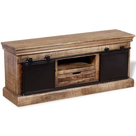 Meuble TV Avec 2 Portes Coulissantes Bois De Manguier Massif