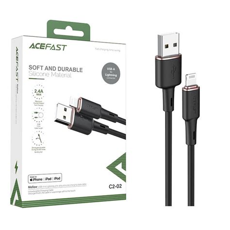 Кабель для зарядки Usb Lightning Acefast C2 02 черный силикон 1 2 м
