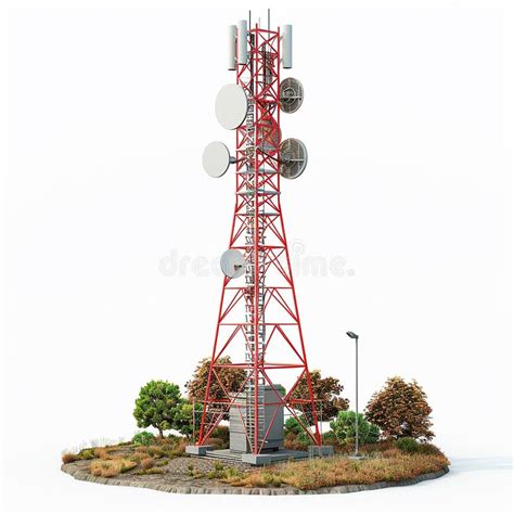 A 3d Icon Of A Telecom Tower With Signals With A White Background Stock Illustration