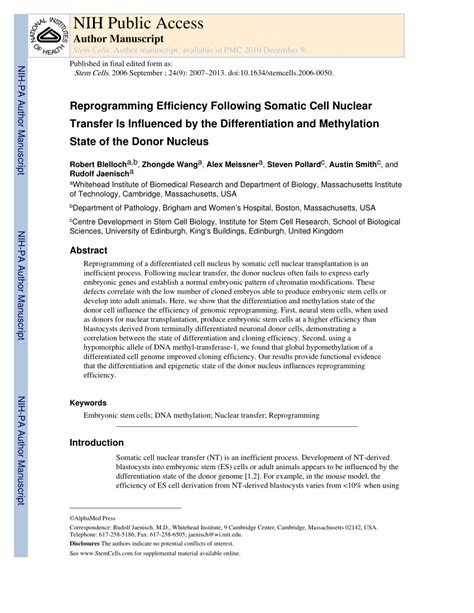 Pdf Reprogramming Efficiency Following Somatic Cell Nuclear Transfer
