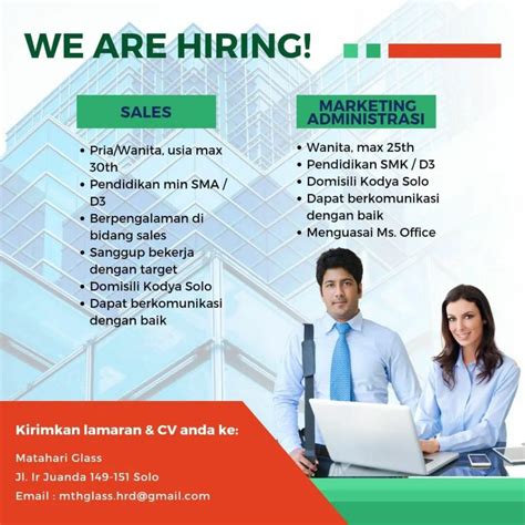 Lowongan Kerja Desember 2022 Sales Marketing Matahari Glass Di Solo