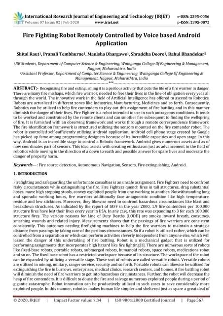 Irjet Fire Fighting Robot Remotely Controlled By Voice Based Android Application Pdf