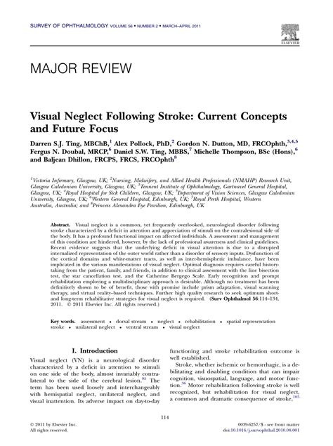 Pdf Visual Neglect Following Stroke Current Concepts And Future Focus