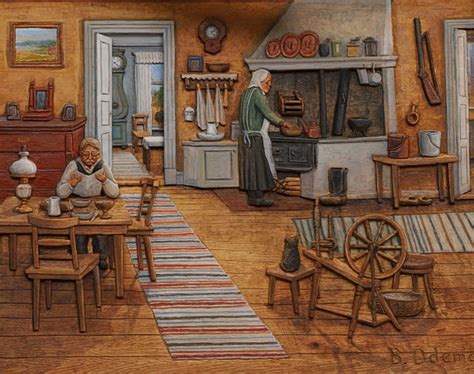 Bertil Odemo Bemålad Trärelief Bondköket Signerad 1997 Konst