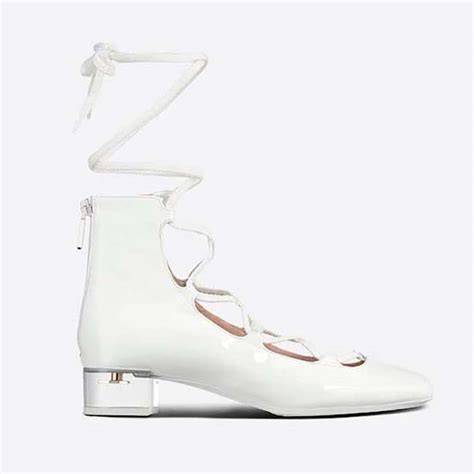 Dior Women Arty Lace Up Ankle Boot White Patent Calfskin