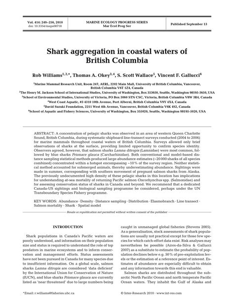 Shark Aggregation In Coastal Waters Of British Columbia David Suzuki