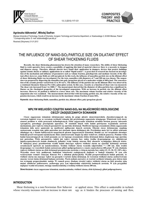 PDF THE INFLUENCE OF NANO SiO2 PARTICLE SIZE ON DILATANT EFFECT OF