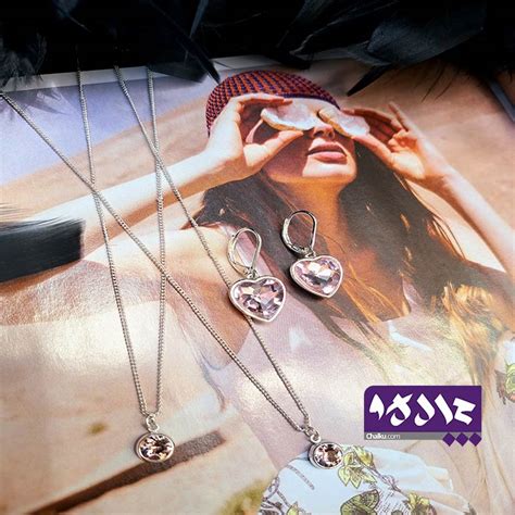 گوشواره قلبی آویزی به همراه یک گردنبند تک نگین چالکو