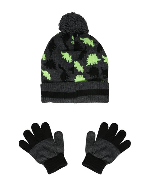 Riachuelo Kit Gorro Pompom Luvas Infantil Dinossauro Cinza