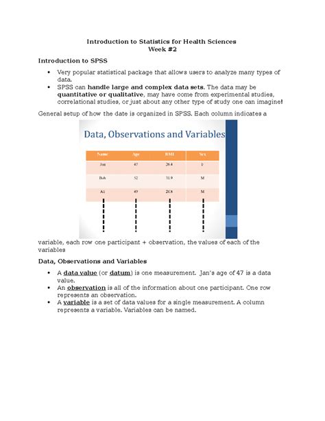 Week 2 Lecture Notes Introduction To Statistics For Health Sciences
