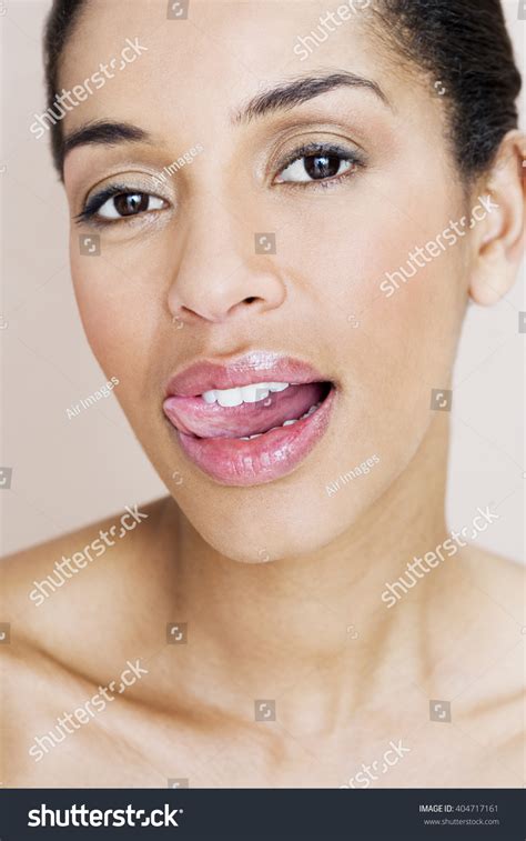 Portrait Woman Licking Her Lips Stock Photo 404717161 Shutterstock
