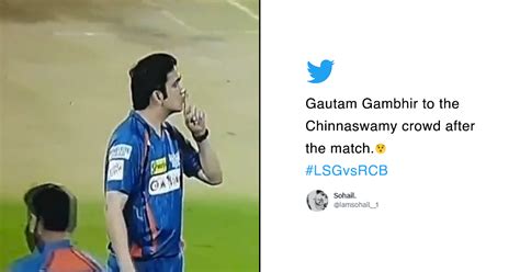 Gautam Gambhir Silences Rcb Fans With Finger On Lips