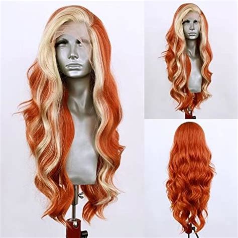 Rongduoyi 26inches Orange Long Body Wave Synthetic Lace