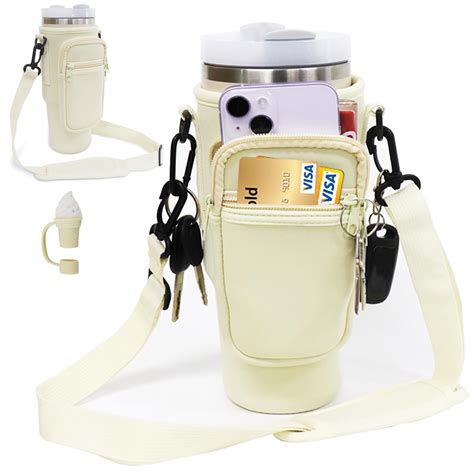 Water Bottle Carrier Bag With Pouch Pocket For Stanley Cup 40 Oz Tumbler With Straw Cover Cup